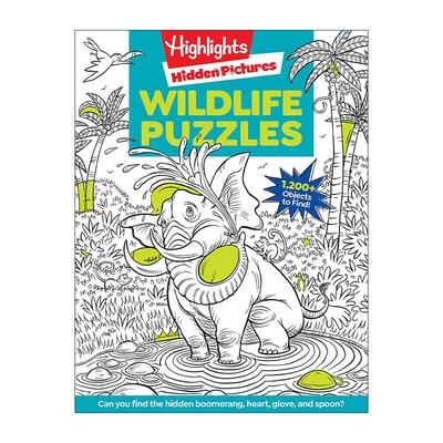 英文原版 Wildlife Puzzles Highlights Hidden Pictures 野生动物谜题 寻找隐藏图片 亮点儿童益智游戏活动书 提高注意力 英文版