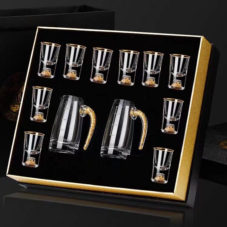 金箔小酒杯白酒分酒器小号家用酒盅玻璃水晶酒具套装烈酒杯一口杯
