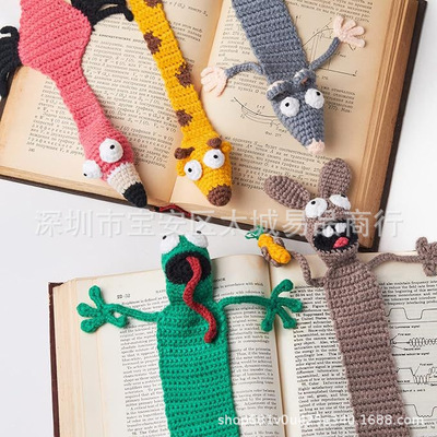 动物卡通针织书签Cartoon knitted bookmark钩织针织装饰手工书签