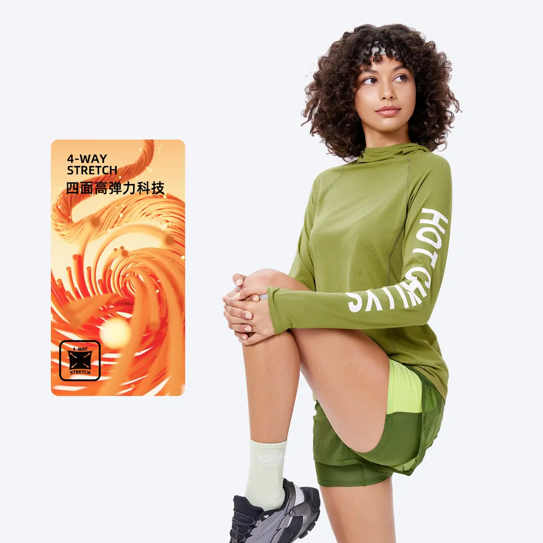 hotchillys热椒桃皮女款户外越野跑速干透气排汗连帽长袖女款