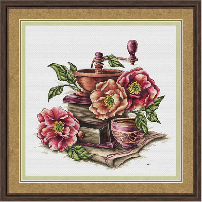 公主绣铺DMC自配套件纯棉线精准印花套件211102花与咖啡02牡丹花