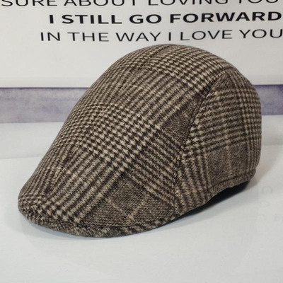 新款简约格纹韩版毛呢贝雷帽秋冬