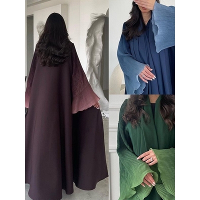 Open Kimono Caftan Women 迪拜阿拉伯阿布扎比及脚踝百褶长袍女
