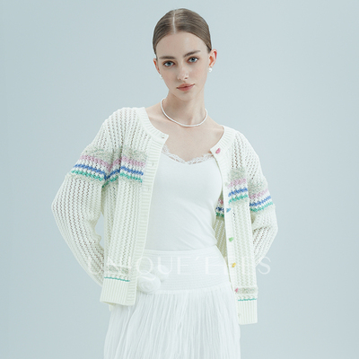 尢壹/UNIQUE'EEES【进口羊毛】美丽奴设计感镂空针织开衫U5108002