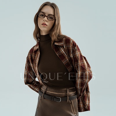 红色格子条纹长袖衬衫