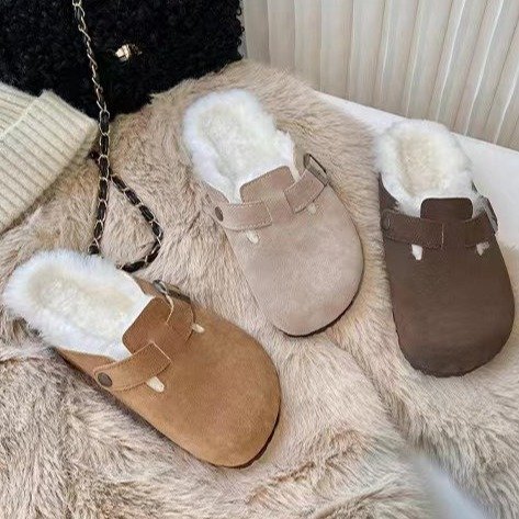 35-43大码女鞋42复古加绒勃肯鞋女41羊羔毛毛拖外穿一脚蹬半拖鞋