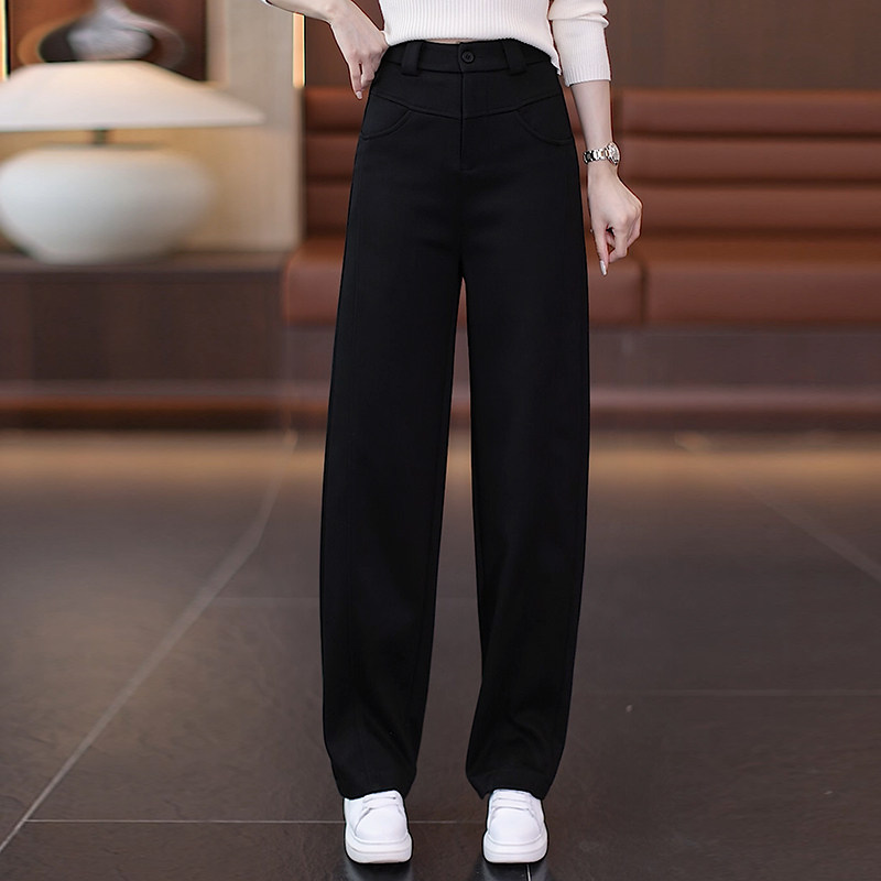 安可拉红香蕉阔腿女裤2025春秋新款高腰宽松显瘦窄版休闲直筒裤子