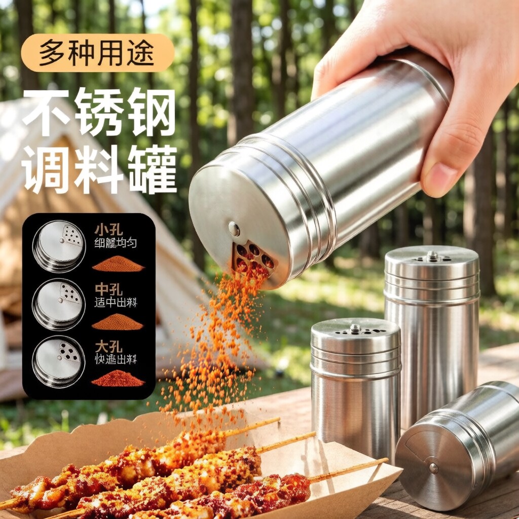 不锈钢调料罐2026新款户外烧烤便携调味瓶罐厨房多孔研磨器大容量