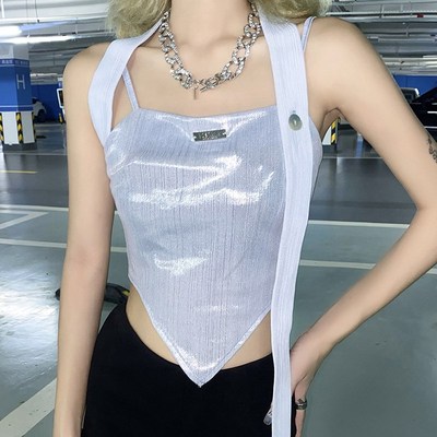 navel suspender halterneck vest纯色修身时尚露脐吊带挂脖背心
