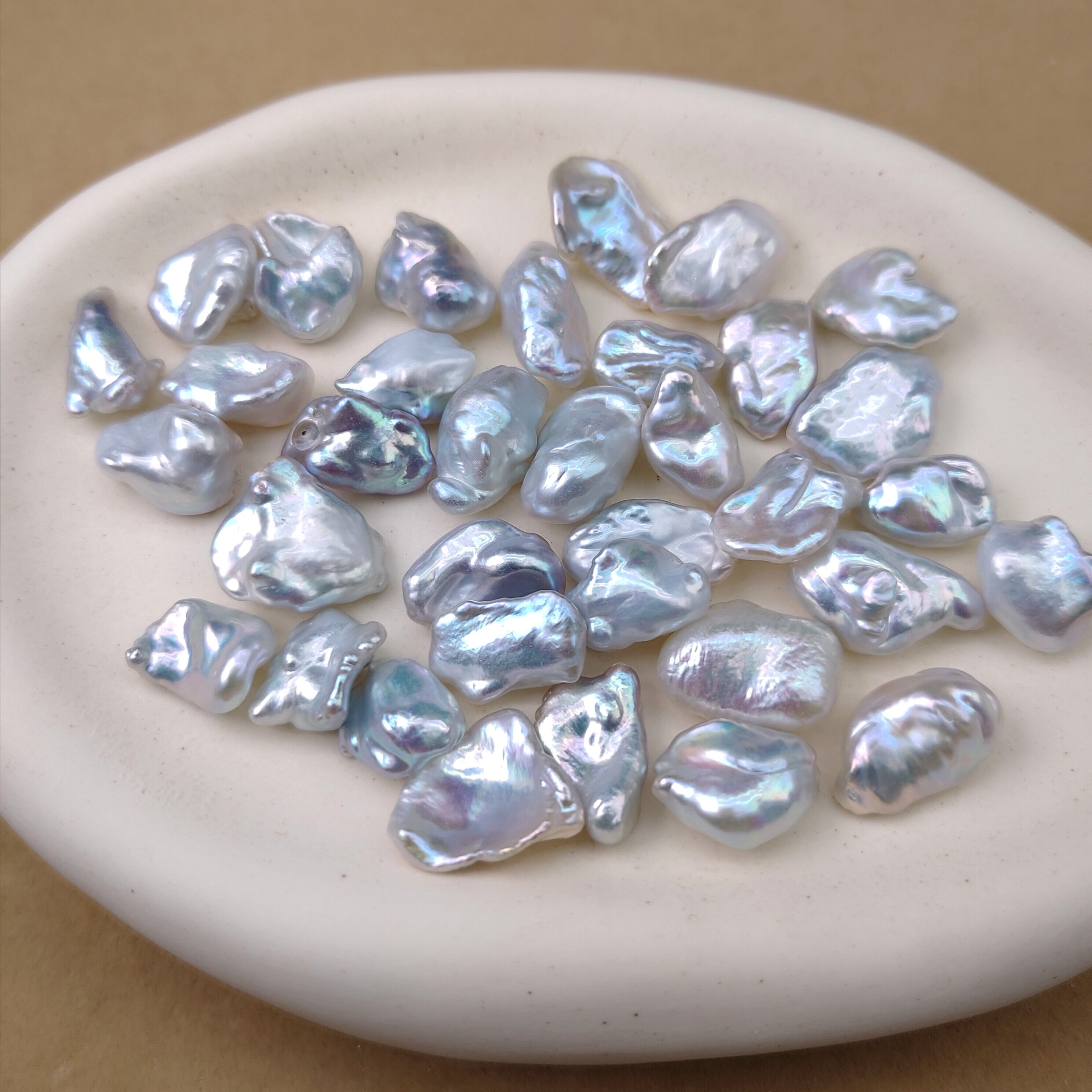 10-15mm炫彩蓝雪泥巴珠碎银子天然淡水珍珠无核蓝光异形diy材料