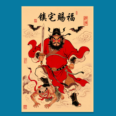 钟馗魁奎镇宅保平安驱邪捉鬼门神墙贴画像佛像年画壁画装饰画海报