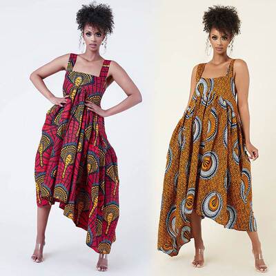 African women' ethnic digital print dress非洲背带连衣裙