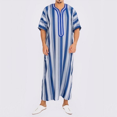 Men's clothing summer embroidered robe 夏短袖长袍衫大码