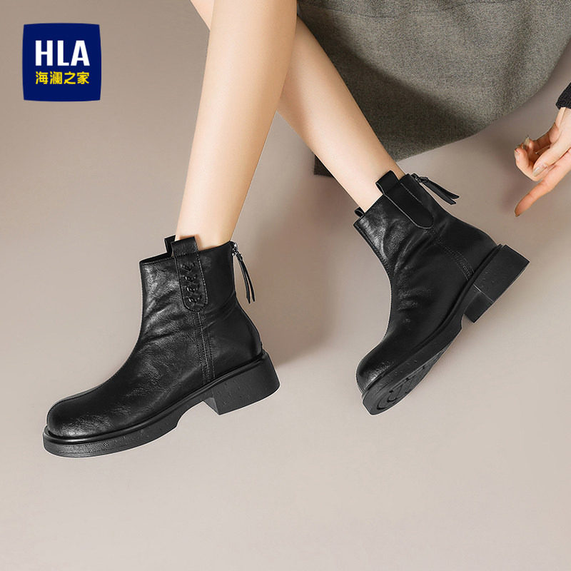 HLA/海澜之家黑色短靴女款2025新款冬季厚底马丁靴英伦风切尔西靴