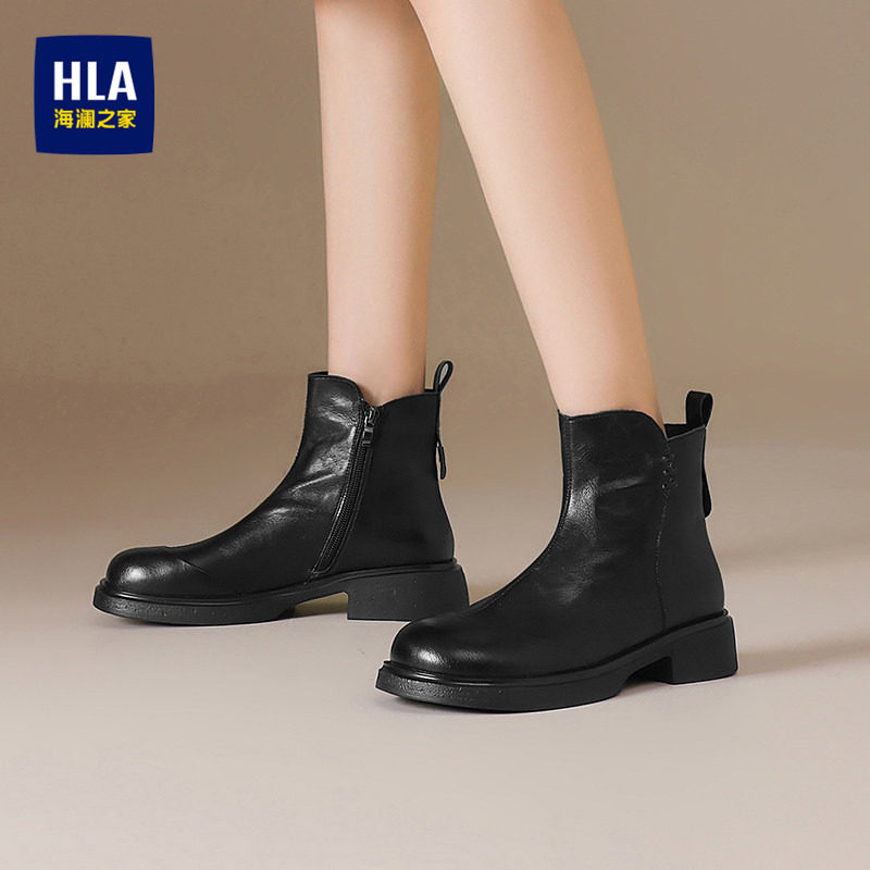HLA/海澜之家短靴女2025新款冬粗跟马丁靴切尔西靴烟筒靴厚底短靴