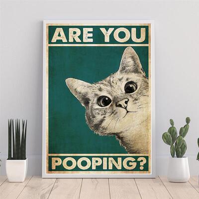 Are You Pooping可爱猫咪搞笑海报帆布画厕所浴室墙壁装饰画芯