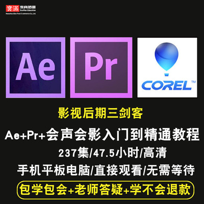 ae/pr/会声会影零基础入门到精通视频教程After Effect软件教学Premiere课程绘声绘影全套网在线课程自学新手0基础实战培训进阶案