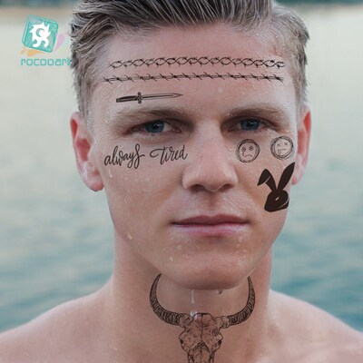 Hot Sale Malone Bull Head Face Tattoo Sticker Neck Hand Bac