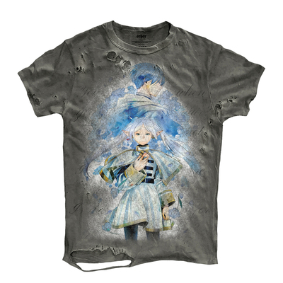 荒诞小镇 葬送的芙莉莲 Frieren 日系动漫印花复古做旧中性短袖T