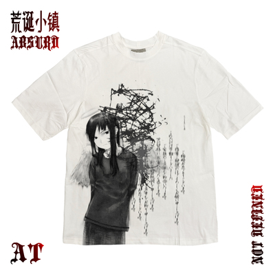 AT荒诞小镇 灰羽联盟Rakka二次元暗黑哥特丧系印花短袖病娇T恤ins