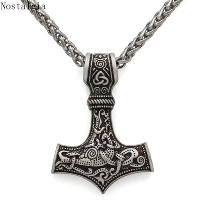 Viking Necklace Thor Hammer Amulet Mjolnir Helm Raven Odin S