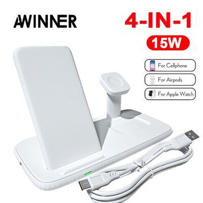 QI 15W Fast Charge 4 In 1 Wireless Charger For Iphone 12 Pr