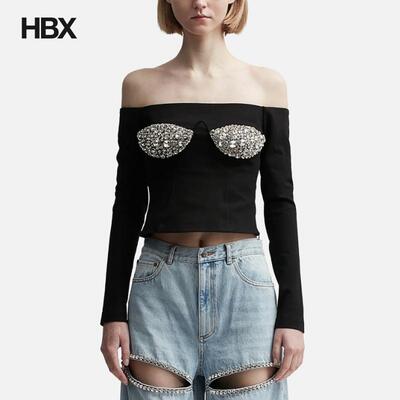 Area Embroidered Crystal Cup Long Sleeve Top 上衣女HBX
