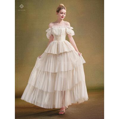 系列露肩袖褶皱长裙定制