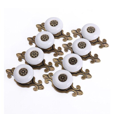 8ST Retro Style Kitchen Knobs Metal Pull Door Handles White