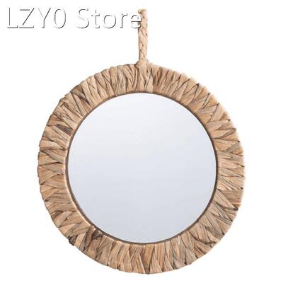 2022 New Pastoral Style Wicker Round Makeup Mirror Rattan Wa