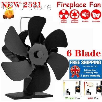 6 Blades Fireplace Heat Powered Stove Fan Log Wood Burner Ec