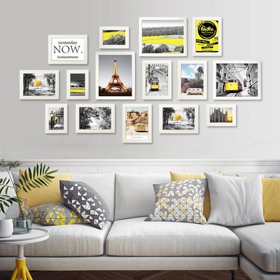 White Solid Wood Photo Frame Combination TV Sofa Background