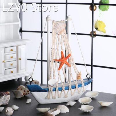 1PC Marine Nautical Wooden Blue Sailing Boat Ship Wood Craft