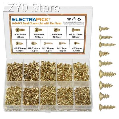 Electrapick 1080pcs Flat Head Screw Golden Cross Drive Small