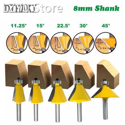 8mm Shank Milling Cutter Wood Carving 11.25/15/22.5/30/45 De