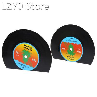 2pcs Creative Record Shape Bookends Shelves Organizer Deskto
