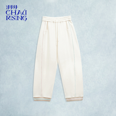 洲升/CHAU.RISING2025秋季新款简约撞条羊毛拼接长裤休闲裤女士