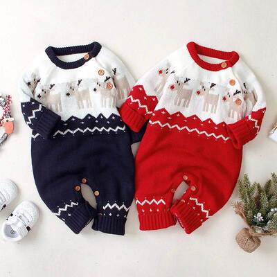 Christmas Deer Knit Jumpsuit Kids Autumn Winter Baby Romper