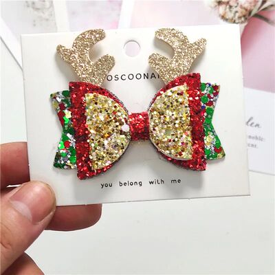 1 Piece Christmas Deer Pincer Glitter Barrette Bow Tie Hairp