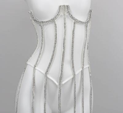 Rhinestone Sheer Lace Backless Bra亮水钻透明蕾丝外穿露背胸衣