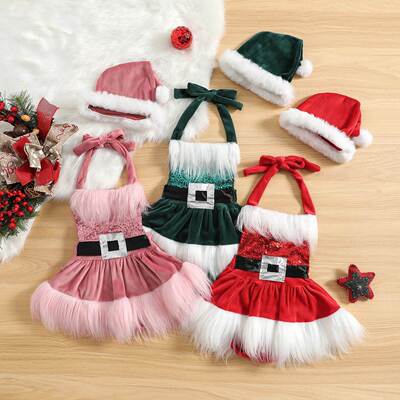Infant Baby Girls Christmas Romper Dress Sequ White Plush Tr