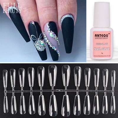 Long Stiletto Coffin Fake Nail with Nail Glue Lasting Stick