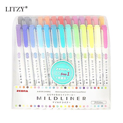 25 Color Japanese Zebra Mildliner Set Double Headed Highligh