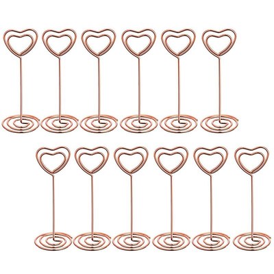 12 Pcs Golden Heart Shape Photo Holder Stands Table Number H
