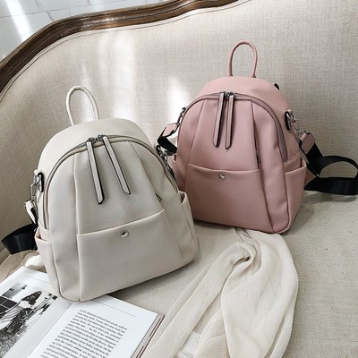 Fashion Women Backpack Pu Leather Solid Color Rucksack Larg