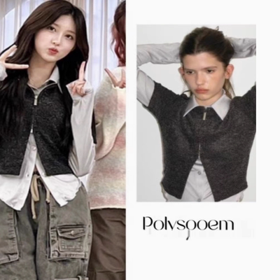 金秋天姜海粼同款Polysooem半拉链开衫修身短外套韩国代购