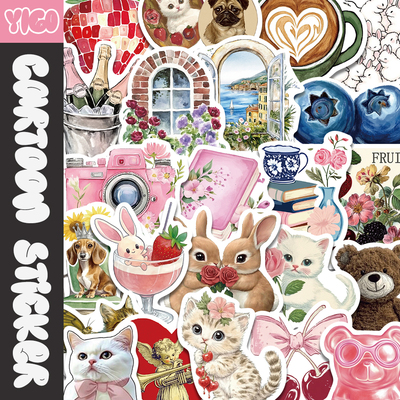 50张审美趣味卡通贴纸可爱简约装饰手机壳头盔书桌装饰防水贴画