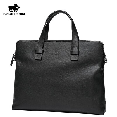 Bison Denim Cowhide Business Briefcase Genuine Leather Men