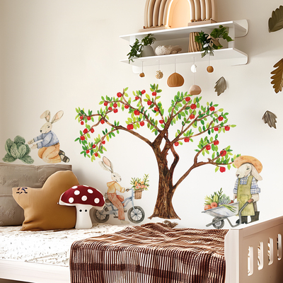 Astrkiz《秋收狂欢季》北欧童话风兔兔手绘墙贴纸宝宝房装饰早教