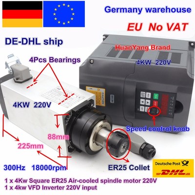 Square 4kw ER25 Air cooled Spindle Motor 18000rpm 4 bea  4kw
